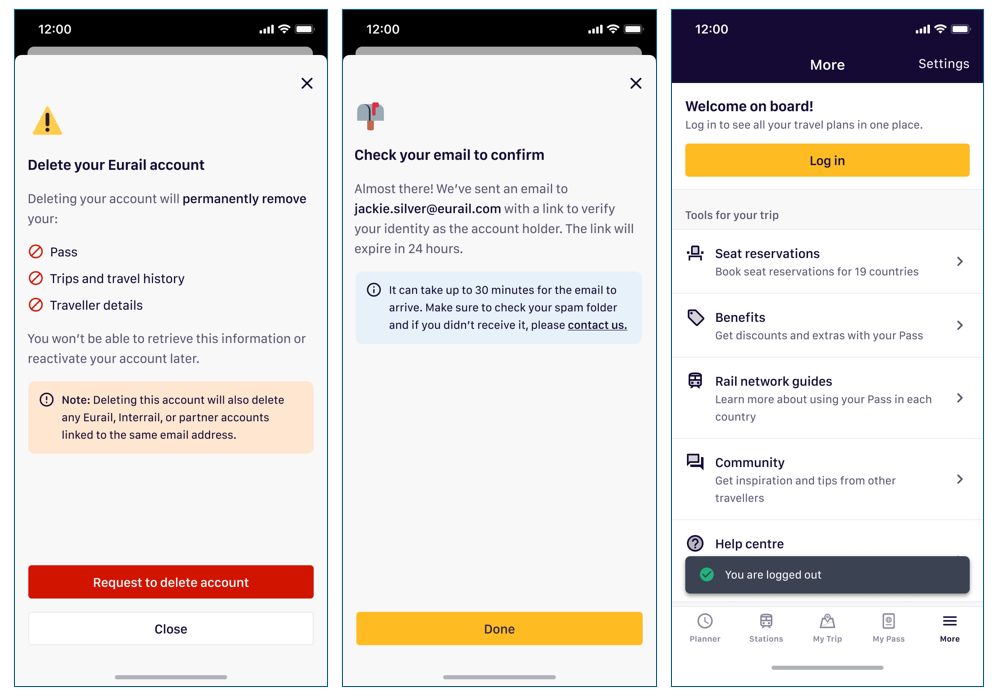 Can I request account deletion via Railplanner App? – Eurail Knowledge Base
